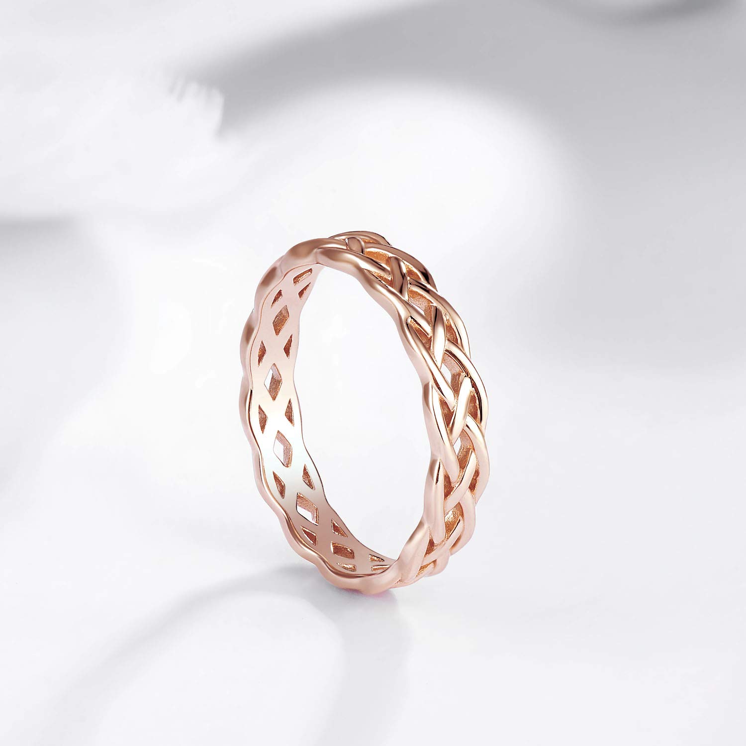 SOMEN TUNGSTEN 925 Sterling Silver Celtic Knot Eternity Band Ring Rose Gold Engagement Wedding Band 4mm Size 11