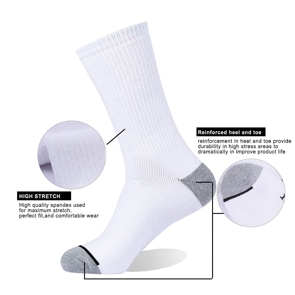 EnerWear 10P Pack Men's Cotton Moisture Wicking Heavy Cushion Crew Socks (10-13/shoe size 6-12 (10 Pair), White)