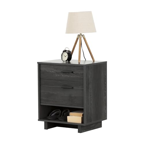 South Shore Fynn Nightstand with Cord Catcher, Gray Oak, 22.25 in x 16.5 in x 24.75 in (D x W x H)