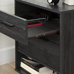 South Shore Fynn Nightstand with Cord Catcher, Gray Oak, 22.25 in x 16.5 in x 24.75 in (D x W x H)