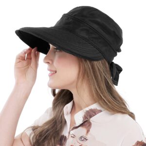 Bellady Women's Visor Hats UV Protection Summer Sun Hats Wide Brim Cap, Black