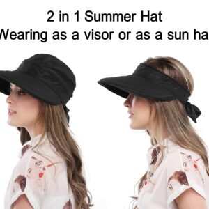 Bellady Women's Visor Hats UV Protection Summer Sun Hats Wide Brim Cap, Black