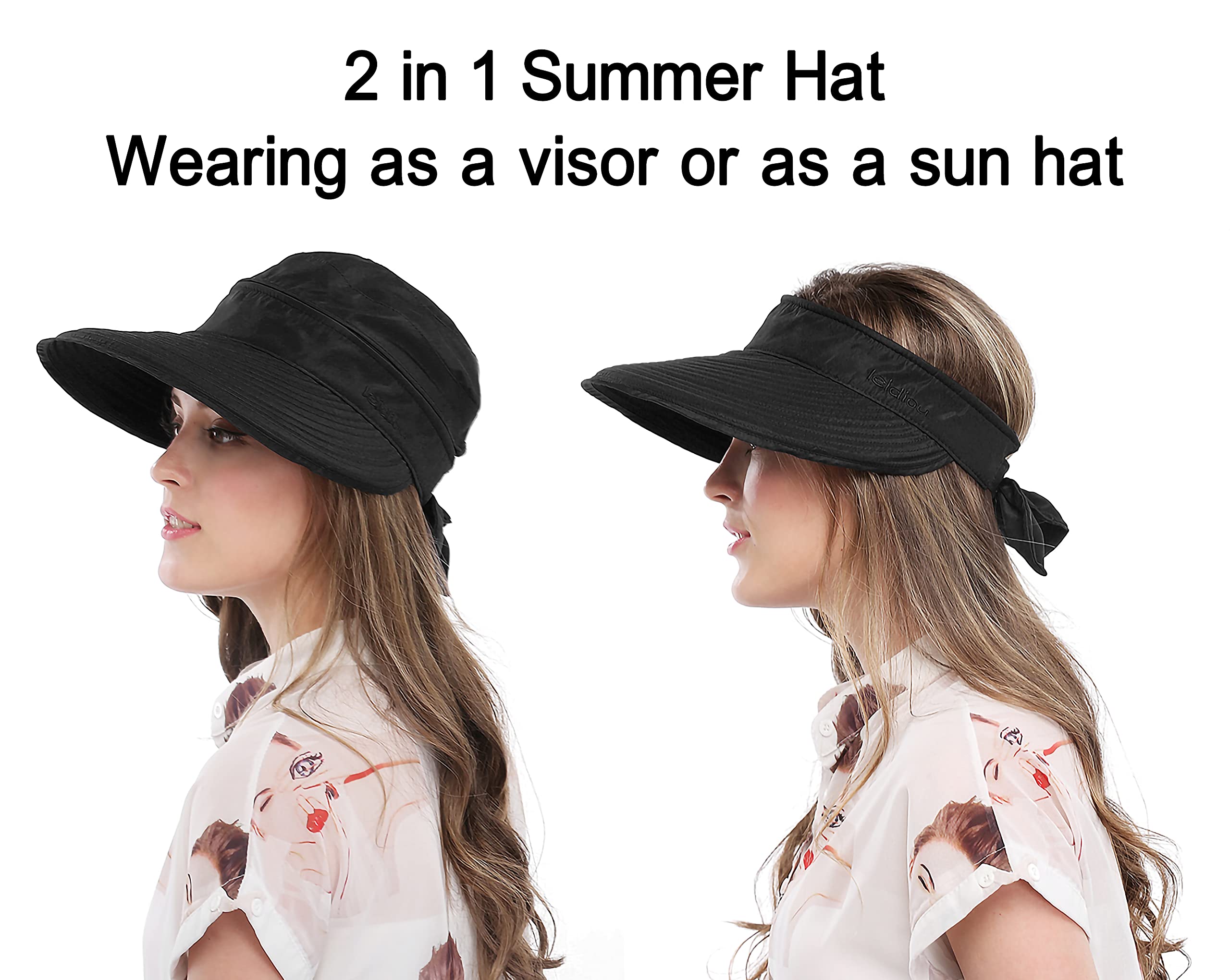 Bellady Women's Visor Hats UV Protection Summer Sun Hats Wide Brim Cap, Black