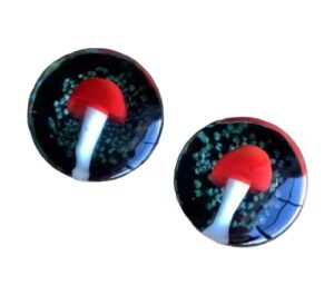 lobal domination pair of floating red mushroom pyrex glass double flare plugs with glow in the dark background (8mm (0g))