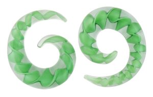 pair green ribbon pyrex glass spiral 0g 0 gauge 8mm