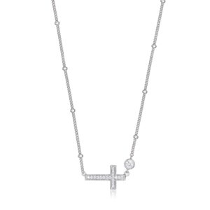 morgan & paige sideways cross necklace for women - demi fine cubic zirconia pendant, 925 sterling silver choker, teens, dainty faith jewelry, 12 to 16 inch with extender