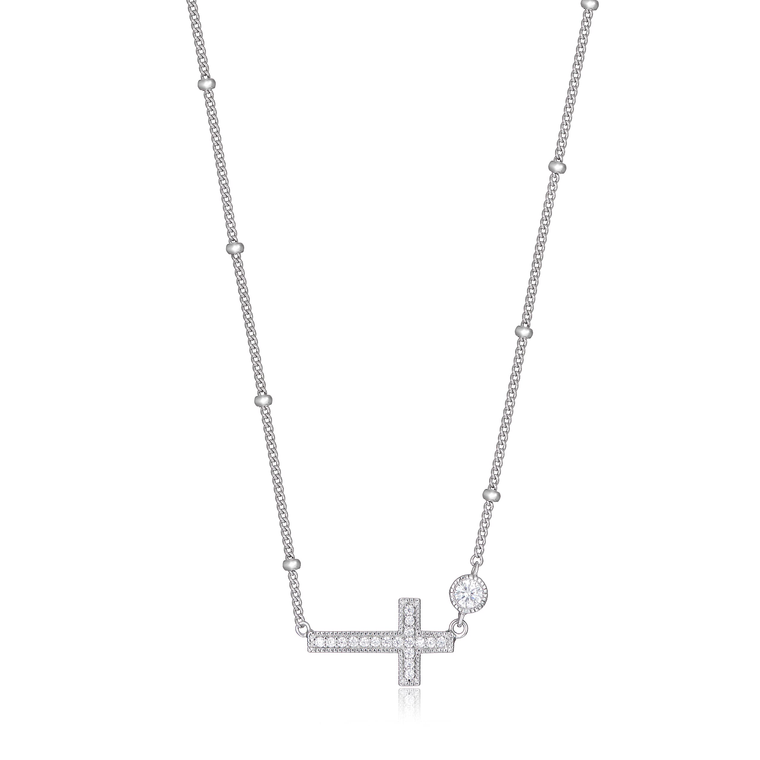 MORGAN & PAIGE Sideways Cross Necklace for Women - Demi Fine Cubic Zirconia Pendant, 925 Sterling Silver Choker, Teens, Dainty Faith Jewelry, 12 to 16 inch with Extender