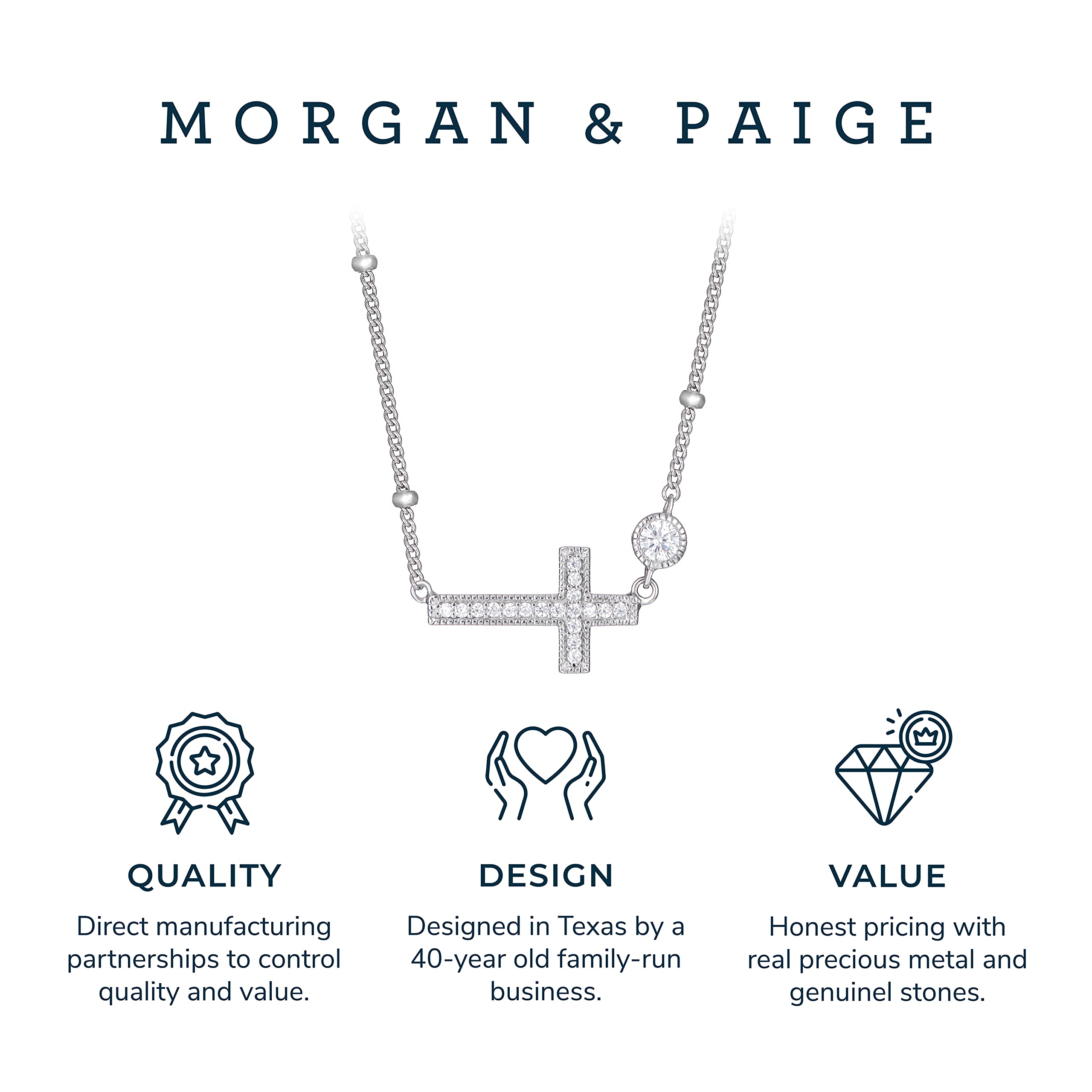 MORGAN & PAIGE Sideways Cross Necklace for Women - Demi Fine Cubic Zirconia Pendant, 925 Sterling Silver Choker, Teens, Dainty Faith Jewelry, 12 to 16 inch with Extender