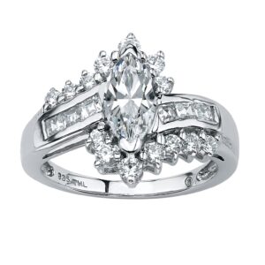 palmbeach platinum-plated sterling silver marquise cut cubic zirconia bypass engagement ring sizes 6-10 size 7