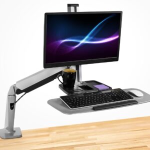 Mount-It! Sit Stand Workstation for Single Monitor and Keyboard - Height Adjustable Standing Desk Mount with Monitor Mount and Keyboard Tray