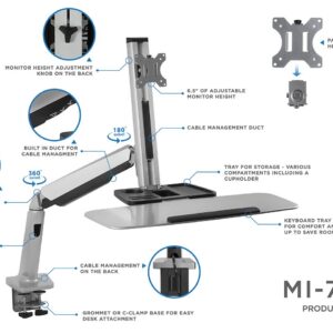 Mount-It! Sit Stand Workstation for Single Monitor and Keyboard - Height Adjustable Standing Desk Mount with Monitor Mount and Keyboard Tray