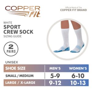 Copper Fit unisex adult Crew Sport - 2 Pack Running Socks, White, Small-Medium US