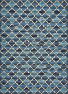 unique loom outdoor trellis collection area rug - eden trellis (8' x 11' 4" rectangle, blue/ beige)