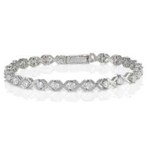 hoops & loops 925 sterling silver cubic zirconia xo design tennis bracelet for women teen girls, 7.25'' silver