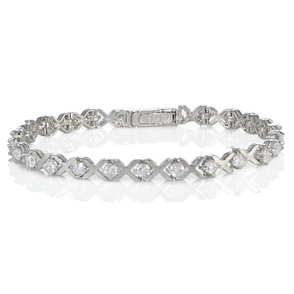 Hoops & Loops 925 Sterling Silver Cubic Zirconia XO Design Tennis Bracelet for Women Teen Girls, 7.25'' Silver