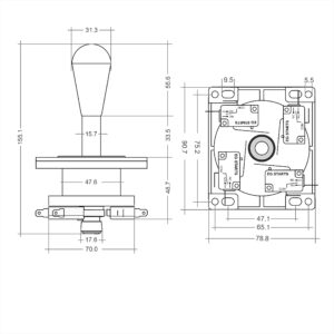 EG STARTS American Style Arcade Competition 2Pin Joystick BLACK Switchable From 8 Ways Operation, Elliptical Black Handle, Precision 8-Way 187" (4.8mm) terminal