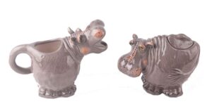 blue sky ceramic 6.5" x 3.5" x 5.25" and 5.5" x 3.5" x 4.25" hippo creamer and sugar bowl, medium, multi