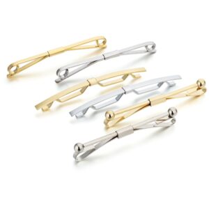 AnotherKiss Tie Collar Bar Pin Set for Men - 6 Pieces of Gold and Silver Two Tone