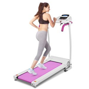 goplus 800w folding treadmill electric motorized power fitness running machine with led display and mobile phone holder perfect for home use (pink)