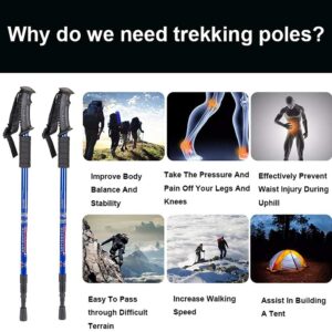 Aihoye Trekking Poles, Collapsible Lightweight Shock-Absorbent Hiking walking Sticks Adjustable Aluminum Hiking poles for Women Men Kids, 2 Pack(blue)