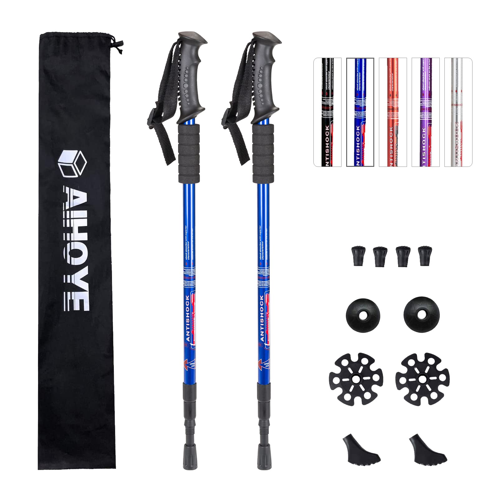 Aihoye Trekking Poles, Collapsible Lightweight Shock-Absorbent Hiking walking Sticks Adjustable Aluminum Hiking poles for Women Men Kids, 2 Pack(blue)