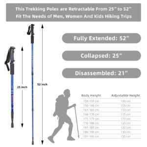 Aihoye Trekking Poles, Collapsible Lightweight Shock-Absorbent Hiking walking Sticks Adjustable Aluminum Hiking poles for Women Men Kids, 2 Pack(blue)