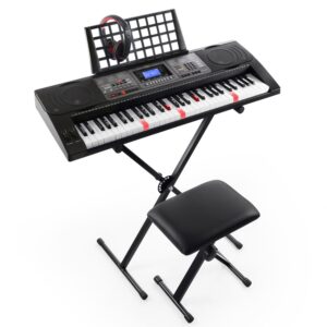 joy 61-key lighted touch sensititive & usb-midi(app) keyboard kit with stand, stool, headphone & power supply (kl-92ut-kit)