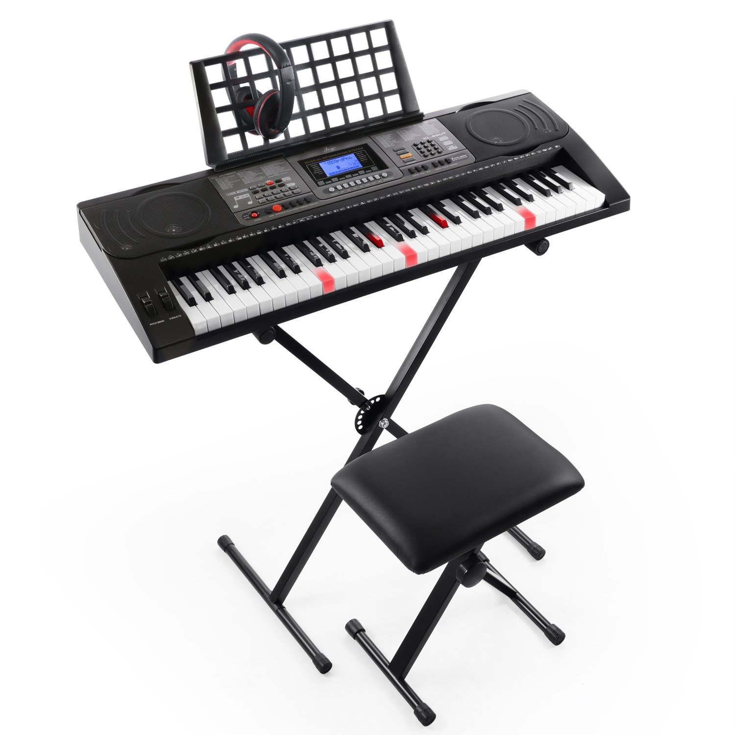 Joy 61-Key Lighted Touch Sensititive & USB-Midi(App) Keyboard Kit with Stand, Stool, Headphone & Power Supply (KL-92UT-KIT)