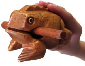 gpct [wooden frog croak guiro toy. 4 inch medium size, sophisticated craftsmanship, croaking [loud sound] frog percussion instrument- (mango wood)