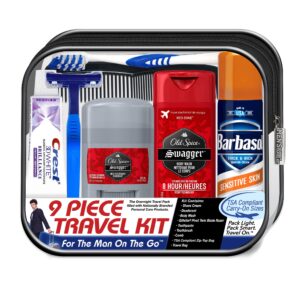 convenience kits international men's deluxe, 9-piece kit with travel size tsa compliant essentials , featuring: old spice products in reuseable toiletry bag