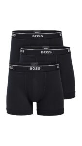 boss men's 3-pack cotton boxer brief, true black, medium