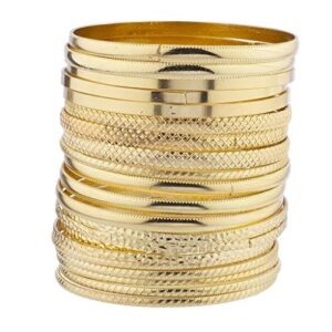 lux accessories gold tone multi textured and smooth aztec bangle set