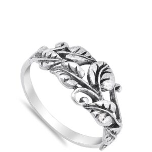 Oxidized Tree Leaf Vine Forest Filigree Ring 925 Sterling Silver Band Size 7