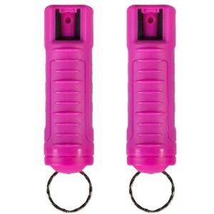 police magnum pepper spray keychain belt clips- maximum heat strength oc with dye- combo safety key chain set- made in the usa- 2 pack hot pink inj