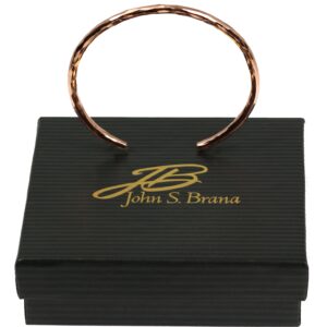 John S. Brana 3mm Hammered Copper Cuff Bracelet Handmade Jewelry - 100% Solid Uncoated Copper (6.5)