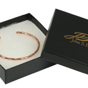 John S. Brana 3mm Hammered Copper Cuff Bracelet Handmade Jewelry - 100% Solid Uncoated Copper (6.5)