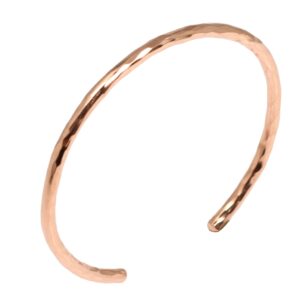 John S. Brana 3mm Hammered Copper Cuff Bracelet Handmade Jewelry - 100% Solid Uncoated Copper (6.5)