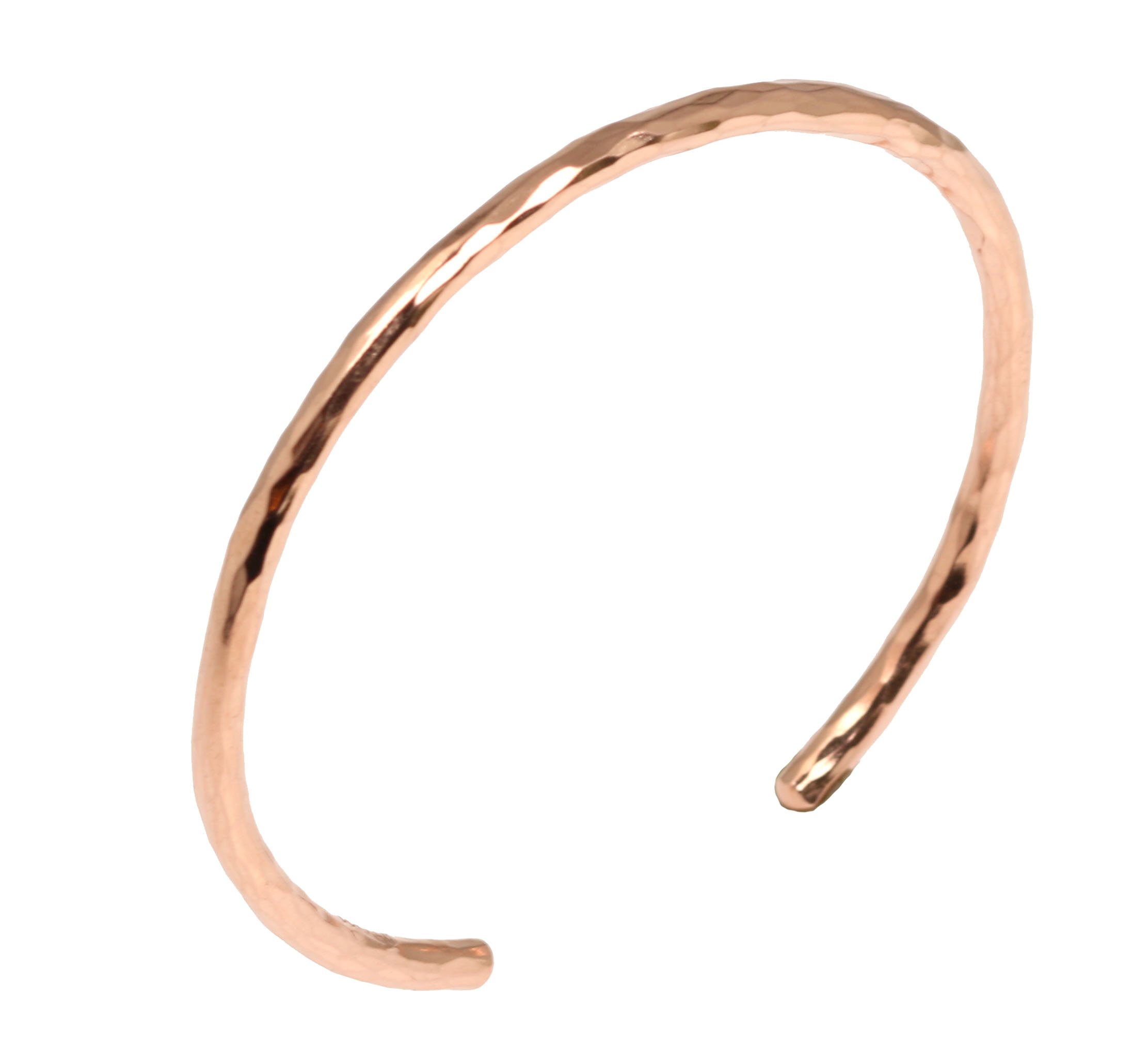 John S. Brana 3mm Hammered Copper Cuff Bracelet Handmade Jewelry - 100% Solid Uncoated Copper (6.5)