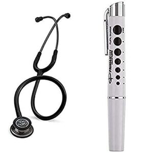 3m littmann classic iii stethoscope, smoke-finish, black tube, 27 inch, 5811 and primacare dl-9325 reusable led penlight with pupil gauge bundle