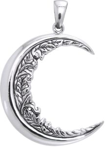 jewelry trends sterling silver large floral leaf crescent moon pendant