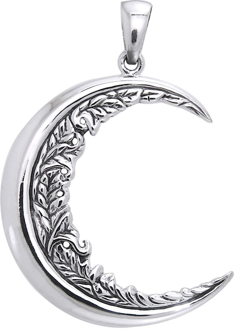 Jewelry Trends Sterling Silver Large Floral Leaf Crescent Moon Pendant