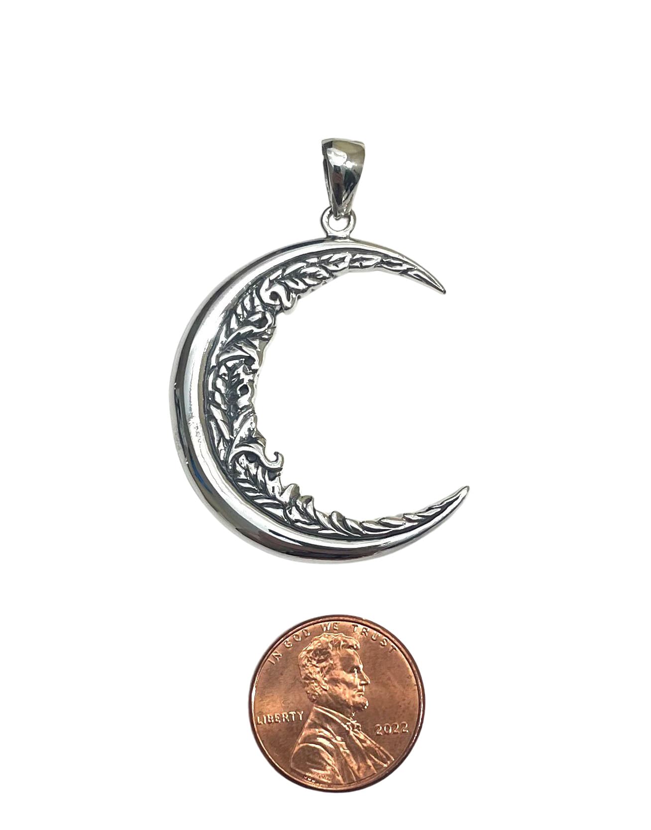 Jewelry Trends Sterling Silver Large Floral Leaf Crescent Moon Pendant