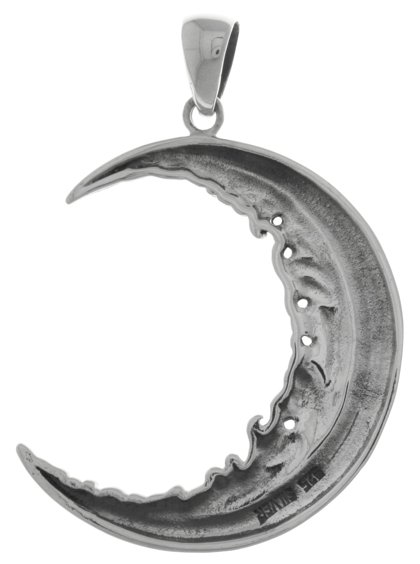 Jewelry Trends Sterling Silver Large Floral Leaf Crescent Moon Pendant