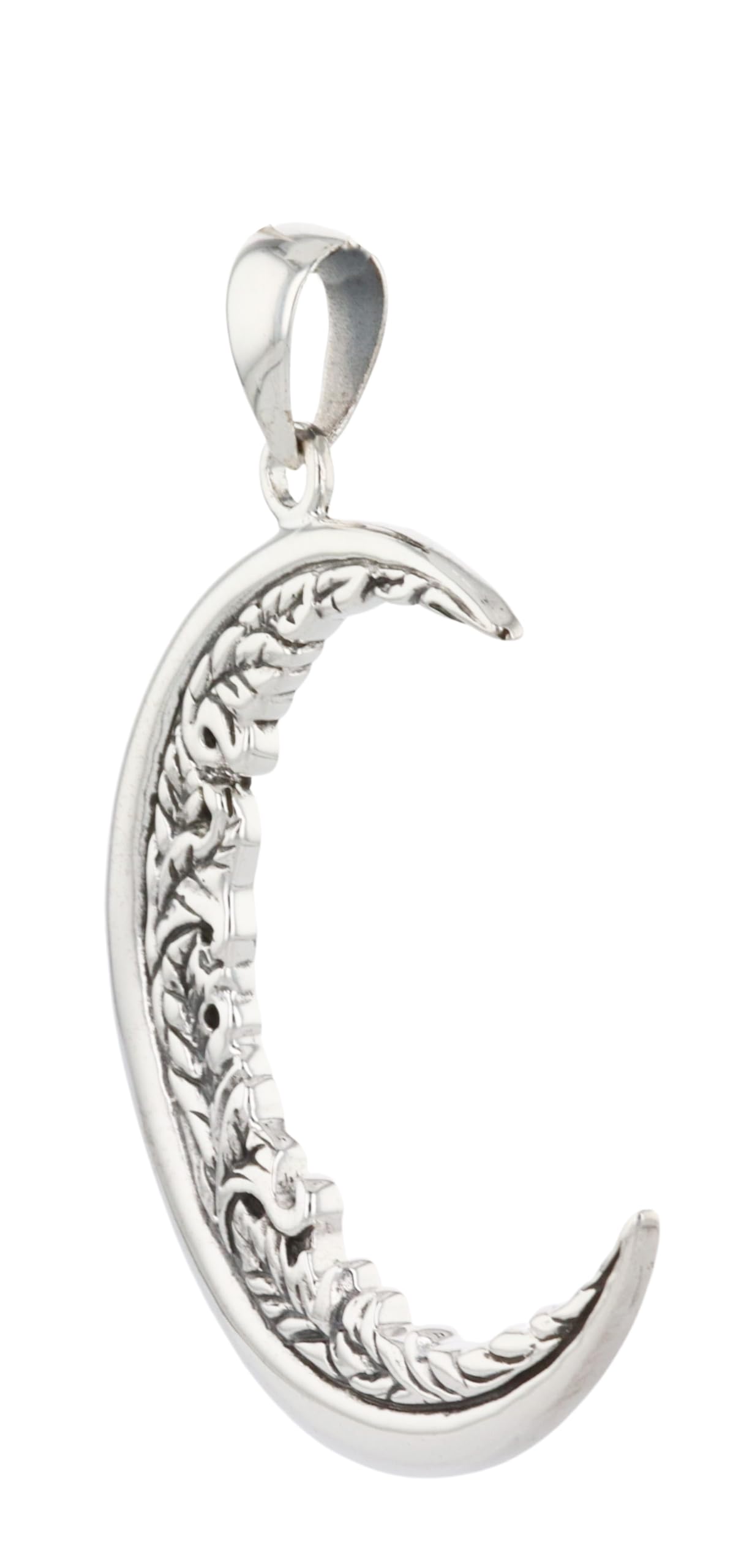 Jewelry Trends Sterling Silver Large Floral Leaf Crescent Moon Pendant