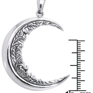 Jewelry Trends Sterling Silver Large Floral Leaf Crescent Moon Pendant