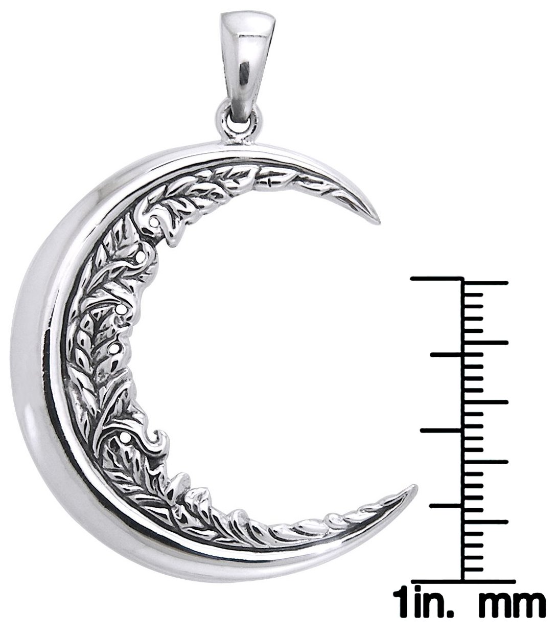 Jewelry Trends Sterling Silver Large Floral Leaf Crescent Moon Pendant