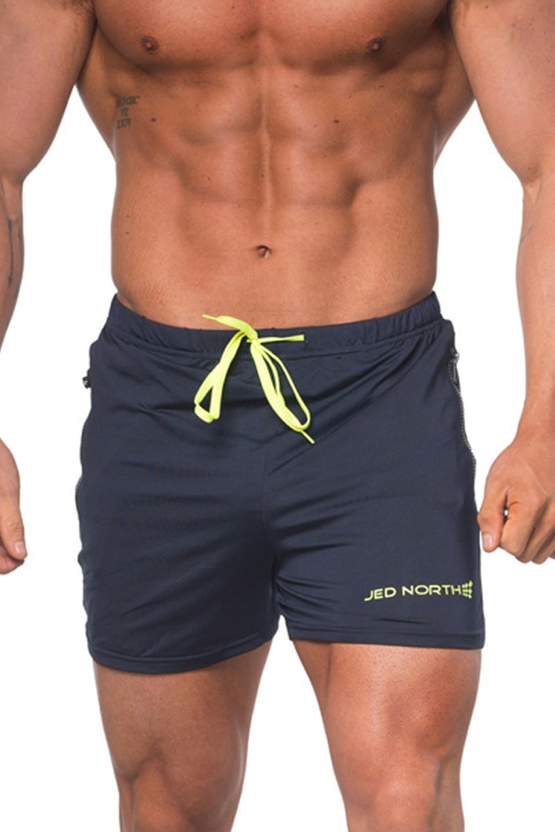 Jed North Men's Fitted Shorts Bodybuilding Workout Gym Running Tight Lifting Shorts Navy Medium