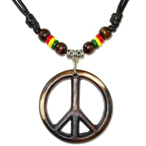 lavip leather peace symbol necklace - peace sign pendant rasta hippie hemp hawaiian