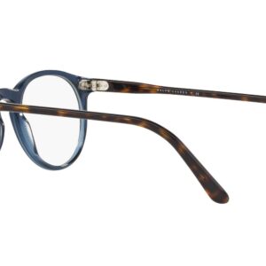 Polo Ralph Lauren Men's PH2083 Round Prescription Eyewear Frames, Shiny Transparent Blue/Demo Lens, 48 mm