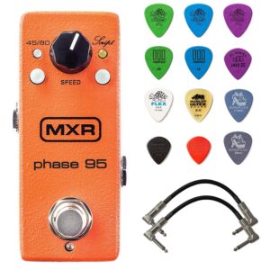 mxr m290 phase 95 mini phaser pedal w/ 12 pack picks & 2 patch cables